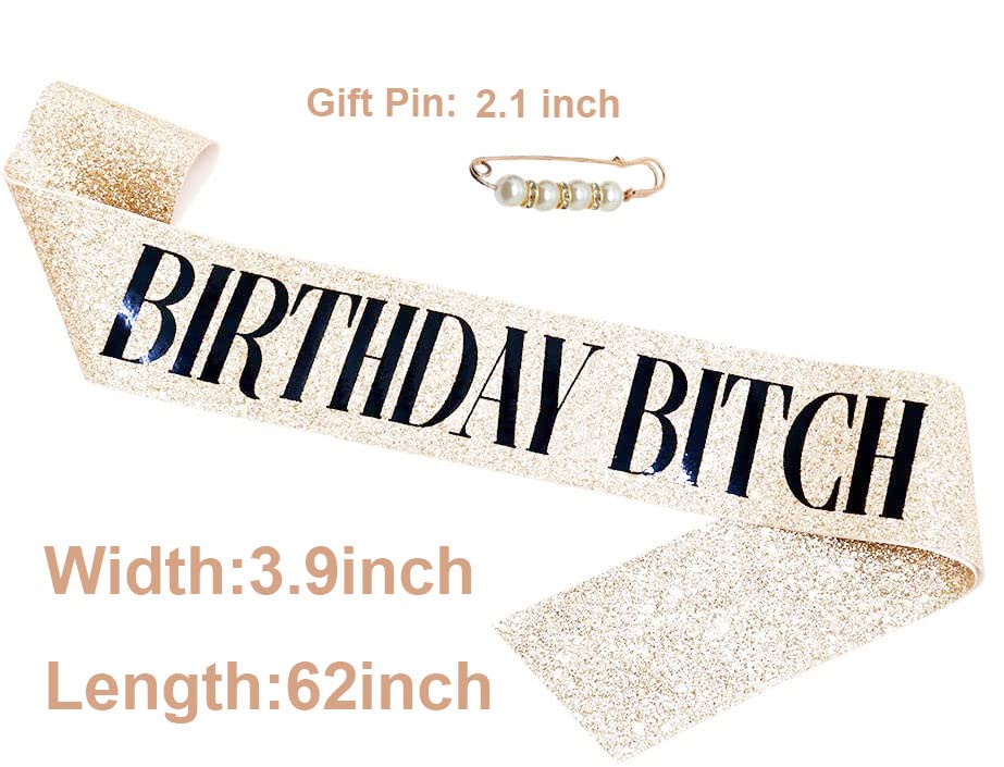 ZHBDPaty Birthday Queen Sash & Rhinestone Tiara Set Glitter Crystal Crown & Sash Kit Party Favors For Women Hairt Accessories Cake Topper (Gold)