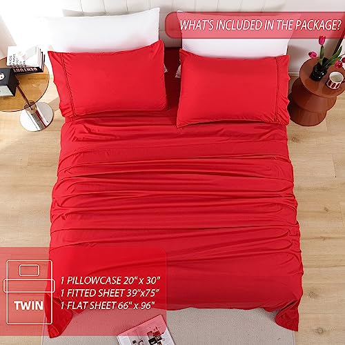 Whitney Home Textile Twin Sheet Set - 3 Piece Soft Microfiber Bed Sheets for Twin Size Bed, Fit Deep Pocket Cooling Sheets and Pillowcase Set, Hotel Durable Wrinkle Free Sheets