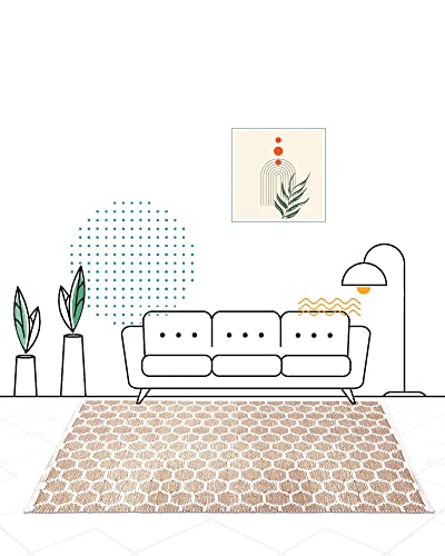 Durrie India Hand Woven Jute Braided Rug 6' x 4' Natural Hexagon Pattern Farmhouse Accent Rugs for Living Room, Kitchen, Bedroom Area Rug Blue and Beige(72x48 Inches)