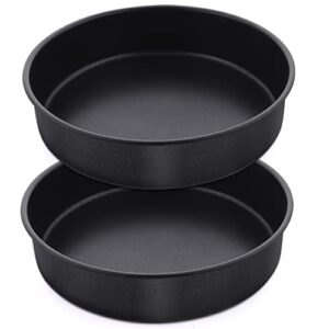 p&p chef 8 inch round cake pan set of 2, non-stick cake baking pans for birthday wedding layer cakes, stainless steel core & leak proof, sturdy & healthy, black