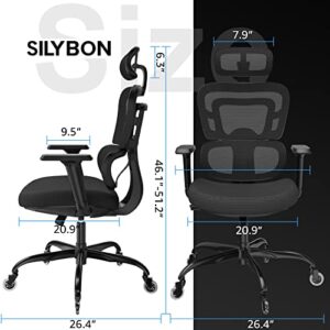 Ergonomic Office Chair - Mesh Office Chair High Back, Rolling Desk Chair, Executive Swivel Chair, Computer Chair with 3D Adjustable Armrest, 3D Lumbar Support, Blade Wheels, Adjustable Headrest