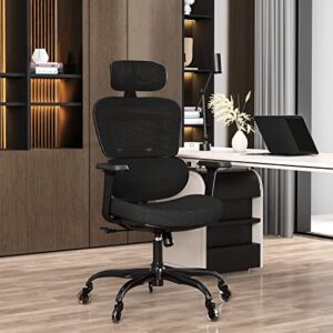 ergonomic office chair - mesh office chair high back, rolling desk chair, executive swivel chair, computer chair with 3d adjustable armrest, 3d lumbar support, blade wheels, adjustable headrest