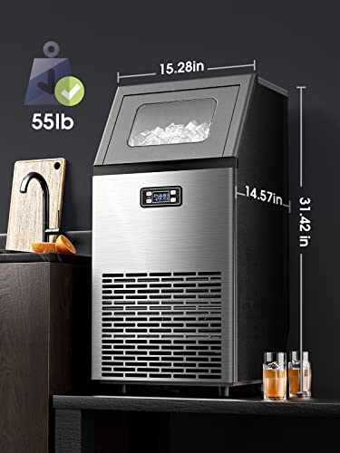 Joy Pebble Commercial Ice Maker Machine,100 lbs/day,33 lbs Basket,2-Way Add Water, Commercial Ice Machine with 7-Gear Ice Thickness,24 Hour Timer,Self Cleaning Ice Maker for Bar,Restaurant,Home,Office