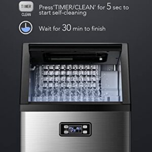 Joy Pebble Commercial Ice Maker Machine,100 lbs/day,33 lbs Basket,2-Way Add Water, Commercial Ice Machine with 7-Gear Ice Thickness,24 Hour Timer,Self Cleaning Ice Maker for Bar,Restaurant,Home,Office