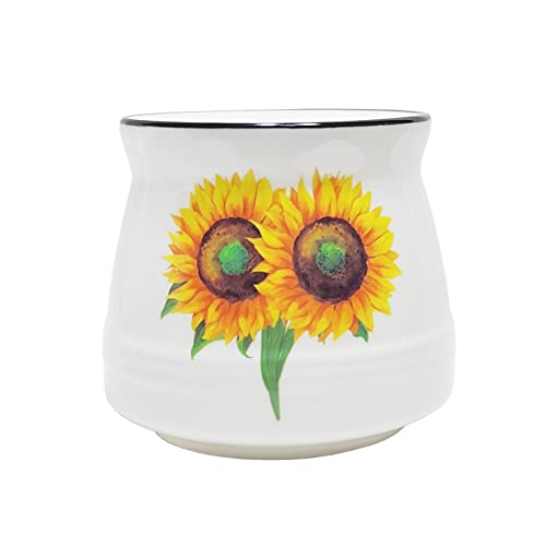 MaoYaMao Sunflower Pen Pencil Holder for Desk Cute Ceramic Pencil Cup Holder Desk Organizer Makeup Brush Holder (White)