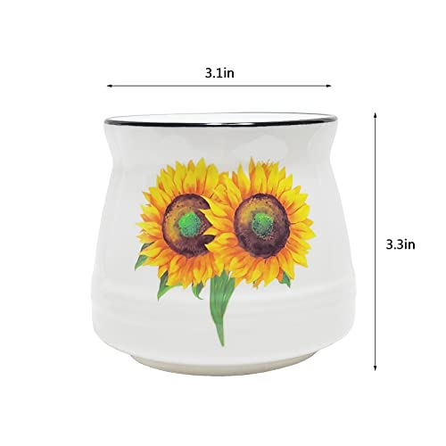 MaoYaMao Sunflower Pen Pencil Holder for Desk Cute Ceramic Pencil Cup Holder Desk Organizer Makeup Brush Holder (White)