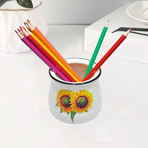 MaoYaMao Sunflower Pen Pencil Holder for Desk Cute Ceramic Pencil Cup Holder Desk Organizer Makeup Brush Holder (White)