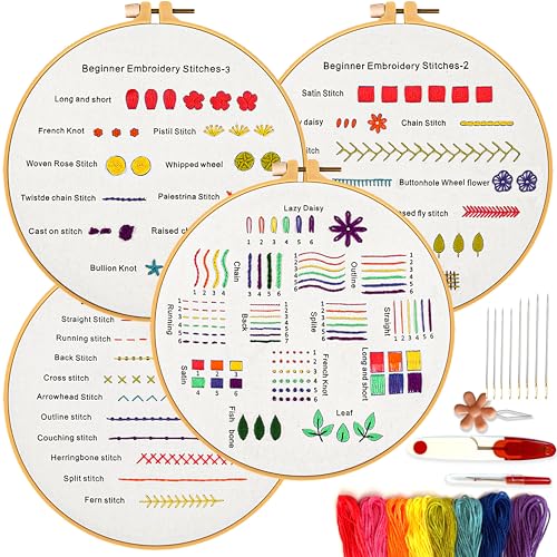 ARTIFICAY 4Set Embroidery kit for Beginners with Embroidery Patterns, Embroidery Kits for Kids, Needlepoint Kits for Beginners, Beginner Embroidery kit for Adults, Ideal Hand Embroidery kit to Learn