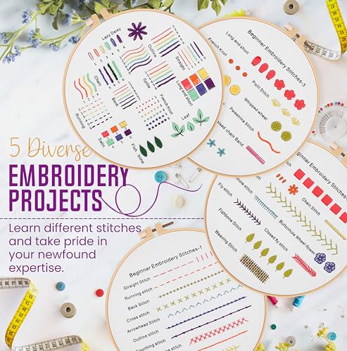 ARTIFICAY 4Set Embroidery kit for Beginners with Embroidery Patterns, Embroidery Kits for Kids, Needlepoint Kits for Beginners, Beginner Embroidery kit for Adults, Ideal Hand Embroidery kit to Learn