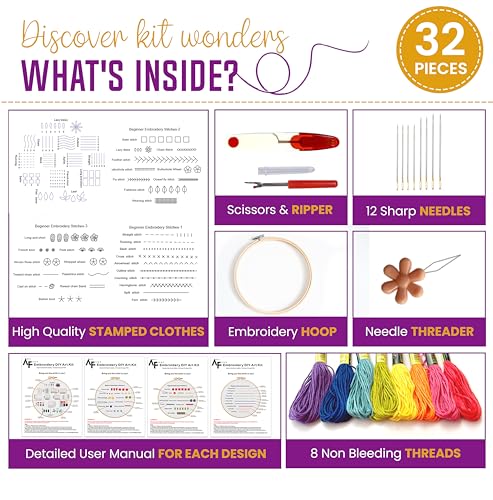 ARTIFICAY 4Set Embroidery kit for Beginners with Embroidery Patterns, Embroidery Kits for Kids, Needlepoint Kits for Beginners, Beginner Embroidery kit for Adults, Ideal Hand Embroidery kit to Learn