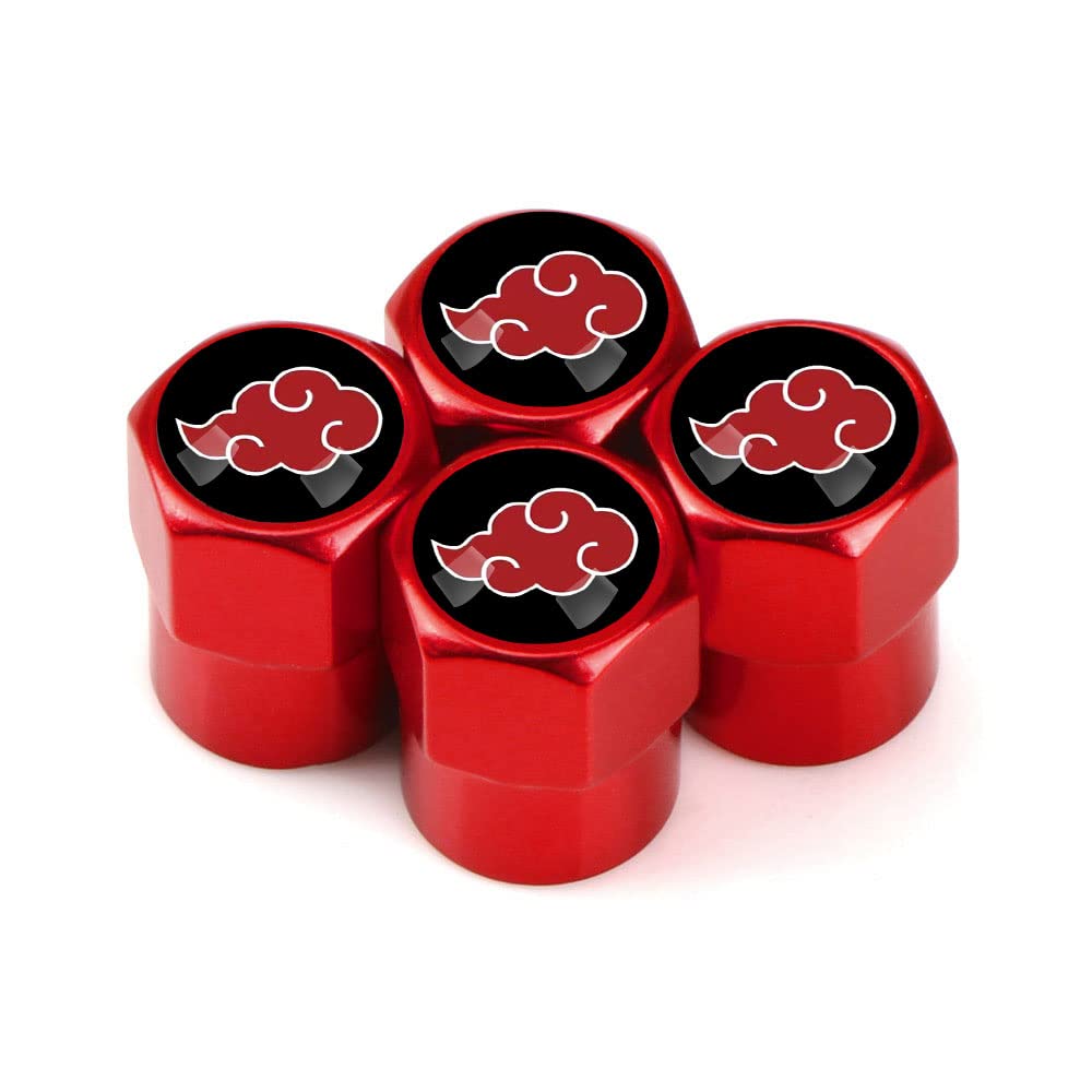 Anime Tire Valve Stem Caps, 4 PCS Car Tire Air Caps Cover, Hexagon Design Light-Weight Aluminum Alloy Screw-On Universal Auto Wheel Tire Stem Covers for Car Truck SUV Motorcycles Bike, Cloud, Red