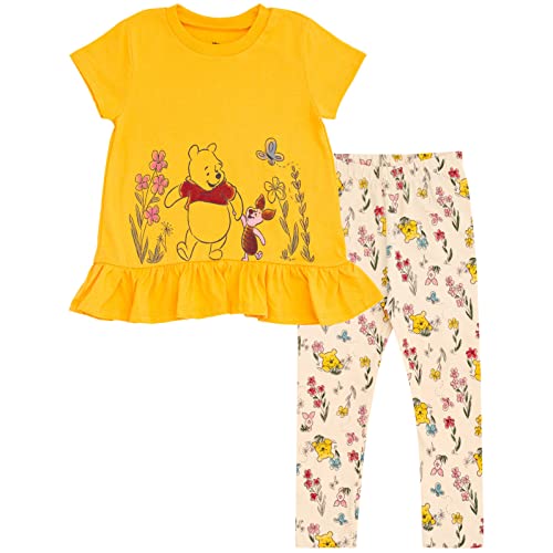 Disney Piglet Winnie the Pooh Infant Baby Girls T-Shirt and Leggings Outfit Set Floral Yellow/Pink 18 Months