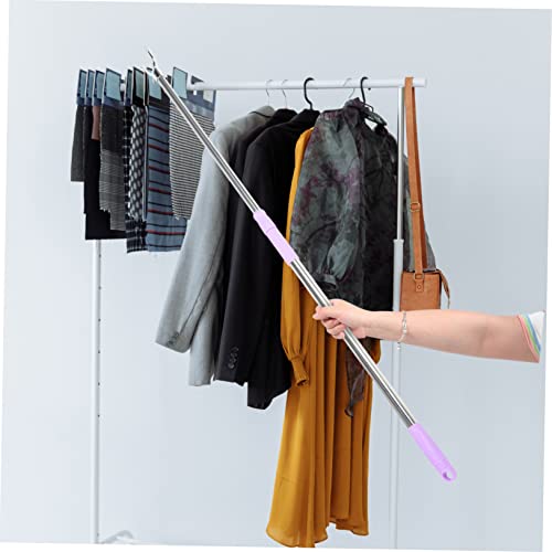 Yardenfun Stainless Steel Telescopic Rod Adjustable Hitch Stainless Steel s Hooks Household Tools Clothes Drying Fork Closet Grabber Clothes Hanger Hook Pole Clothes Reach Rod Clothes Rod