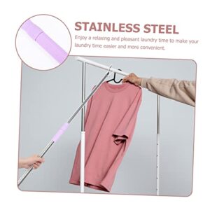 Yardenfun Stainless Steel Telescopic Rod Adjustable Hitch Stainless Steel s Hooks Household Tools Clothes Drying Fork Closet Grabber Clothes Hanger Hook Pole Clothes Reach Rod Clothes Rod