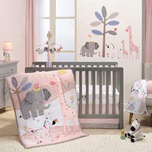 lambs & ivy jazzy jungle 3-piece safari animals pink baby crib bedding set