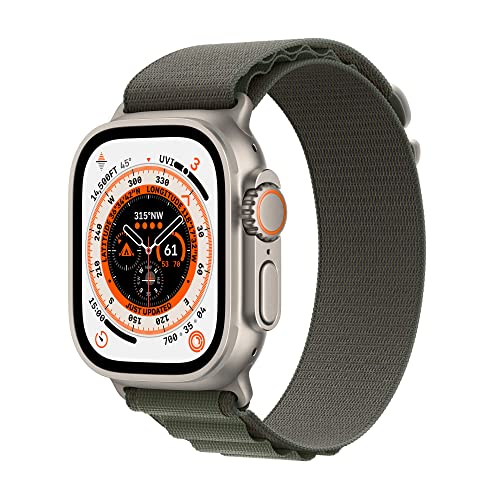 Apple Watch Ultra [GPS + Cellular 49mm] Titanium Case with Green Alpine Loop, Medium (Renewed)