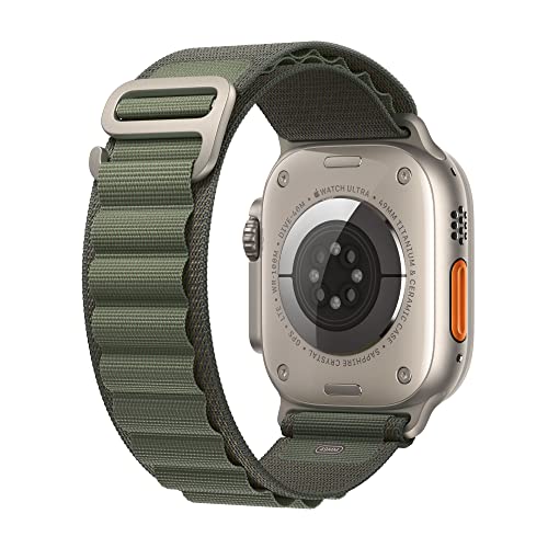 Apple Watch Ultra [GPS + Cellular 49mm] Titanium Case with Green Alpine Loop, Medium (Renewed)