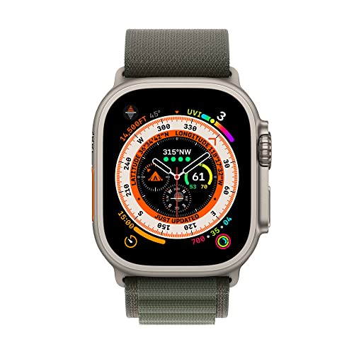 Apple Watch Ultra [GPS + Cellular 49mm] Titanium Case with Green Alpine Loop, Medium (Renewed)