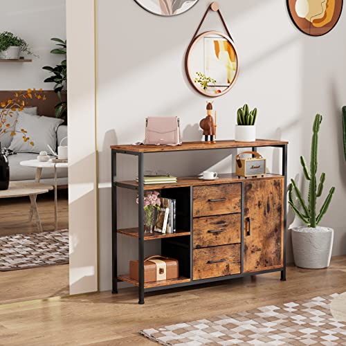 Furnulem Rustic Sideboard Buffet Cabinet with Wide Shelf, 40" Kitchen Cupboard with 3 Drawer, 2 Shelves and Door, Coffee Bar Storage Cabinet for Living Room, Office, Bedroom, Entryway