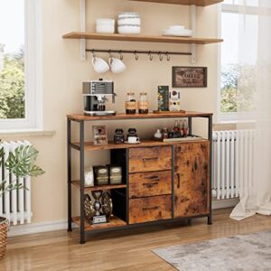 Furnulem Rustic Sideboard Buffet Cabinet with Wide Shelf, 40" Kitchen Cupboard with 3 Drawer, 2 Shelves and Door, Coffee Bar Storage Cabinet for Living Room, Office, Bedroom, Entryway