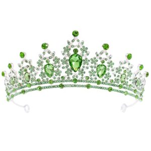 forseven crystal tiaras for women, wedding tiaras and crowns for women tiaras for girls birthday party princess crown hair accessories bride rhinestone headbands (silver+green)