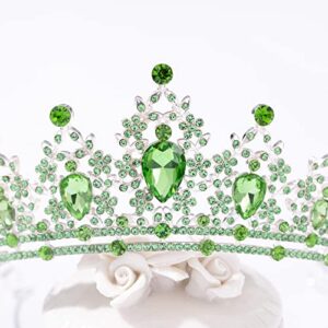 FORSEVEN Crystal Tiaras for Women, Wedding Tiaras and Crowns for Women Tiaras for Girls Birthday Party Princess Crown Hair Accessories Bride Rhinestone Headbands (Silver+Green)