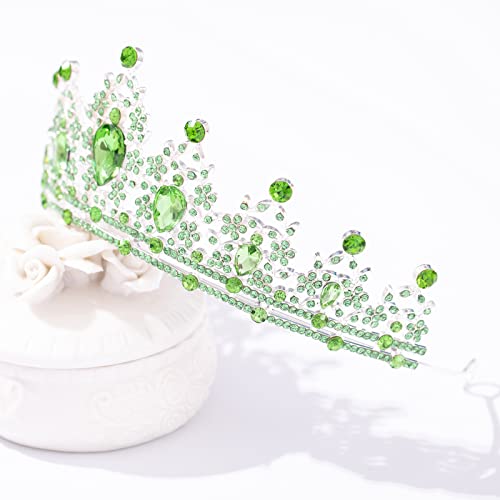 FORSEVEN Crystal Tiaras for Women, Wedding Tiaras and Crowns for Women Tiaras for Girls Birthday Party Princess Crown Hair Accessories Bride Rhinestone Headbands (Silver+Green)