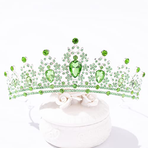 FORSEVEN Crystal Tiaras for Women, Wedding Tiaras and Crowns for Women Tiaras for Girls Birthday Party Princess Crown Hair Accessories Bride Rhinestone Headbands (Silver+Green)