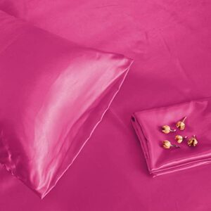 Manyshofu Hot Pink Satin Pillowcase for Hair Protection- 2Pcs Standard Pillow Cases, Luxury & Silky Pillowcases 20x26 Pillow Covers with Envelope Closure