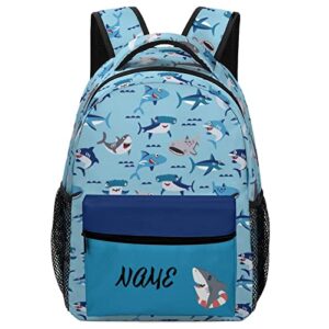 mrokouay custom kid backpack cute shark personalized school bookbag with your name, customization casual bookbags for student girls boys