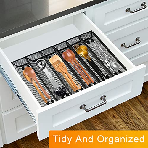 8Pcs Drawer Organizer, Utensil Organizer For Kitchen Drawers,Utensil Organizer,Drawer Silverware Tray With Interlocking Arm Mesh Metal For Flatware Fork Spoon Knife Makeup, 9 x 3 x 2 Inch, Black