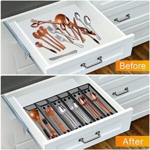 8Pcs Drawer Organizer, Utensil Organizer For Kitchen Drawers,Utensil Organizer,Drawer Silverware Tray With Interlocking Arm Mesh Metal For Flatware Fork Spoon Knife Makeup, 9 x 3 x 2 Inch, Black