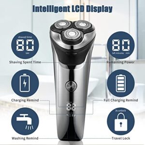 Electric Razor for Men, S.T. Friends Mens Electric Shavers, Rechargeable Electric Rotary Shaver LED Display, Waterproof Wet & Dry Men Razor, Face Shaver with Pop-up Trimmer & 3 Extra Replacement Blade