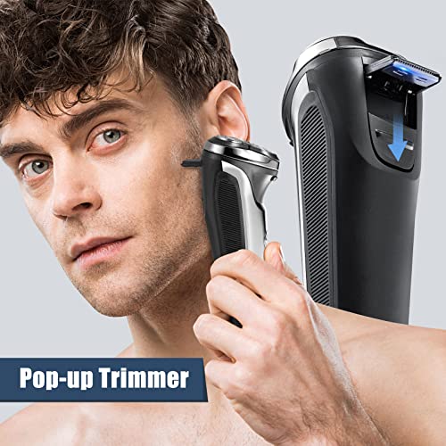 Electric Razor for Men, S.T. Friends Mens Electric Shavers, Rechargeable Electric Rotary Shaver LED Display, Waterproof Wet & Dry Men Razor, Face Shaver with Pop-up Trimmer & 3 Extra Replacement Blade