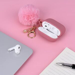 Pink Cute Case for AirPods Pro 2nd/1st Generation Cover with Pom pom, Full Protective Liquid Silicone Case for Women Men, Compatible with AirPods Pro 2022/2019, Accessories Keychain and Pom pom