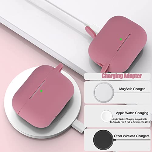 Pink Cute Case for AirPods Pro 2nd/1st Generation Cover with Pom pom, Full Protective Liquid Silicone Case for Women Men, Compatible with AirPods Pro 2022/2019, Accessories Keychain and Pom pom