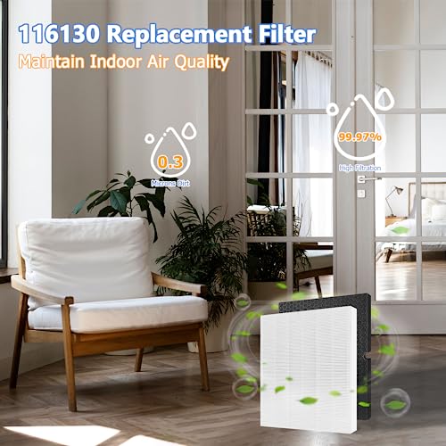 116130 Filter H Replacement for Winix 5500-2 and AM80 Air Puri-fier, Two Year Combo Include 2 Pack H13 True HEPA Filter and 2 Pack Activated Carbon Odor Filter