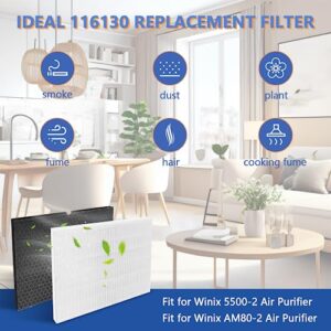 116130 Filter H Replacement for Winix 5500-2 and AM80 Air Puri-fier, Two Year Combo Include 2 Pack H13 True HEPA Filter and 2 Pack Activated Carbon Odor Filter