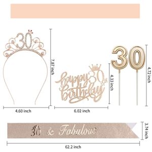 Hapdoo 30th Birthday Decorations women, Including 30th Birthday Rhinestone Headband Crown, 30&Fabulous Sash with Pearl Pin, Happy Birthday Cake Topper and Number Candles, 30th Birthday Gifts for women