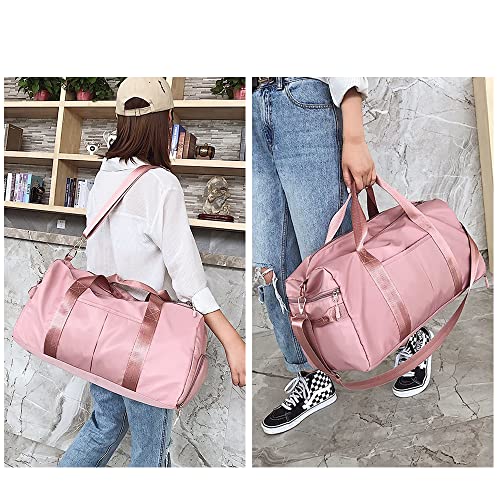 Uorbeay Gym Bag for Women and Men, Lightweight Duffel Bag for Sports, Gyms, Swimming, Yoga and Weekend Getaway, Waterproof Tote Bags with Wet Pocket and Shoes Compartment (Pink)