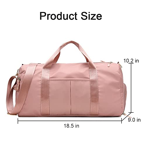 Uorbeay Gym Bag for Women and Men, Lightweight Duffel Bag for Sports, Gyms, Swimming, Yoga and Weekend Getaway, Waterproof Tote Bags with Wet Pocket and Shoes Compartment (Pink)