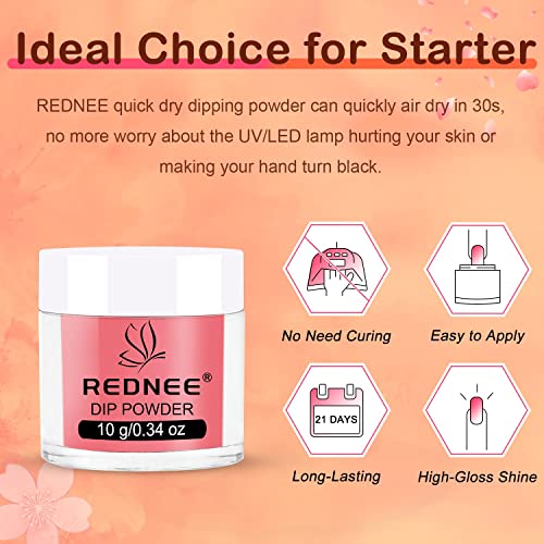 REDNEE 21pcs Dip Powder Nail Kit Starter - 12 Colors Spring Colors Acrylic Nail System with Tools for Manicure Nail Design RE38