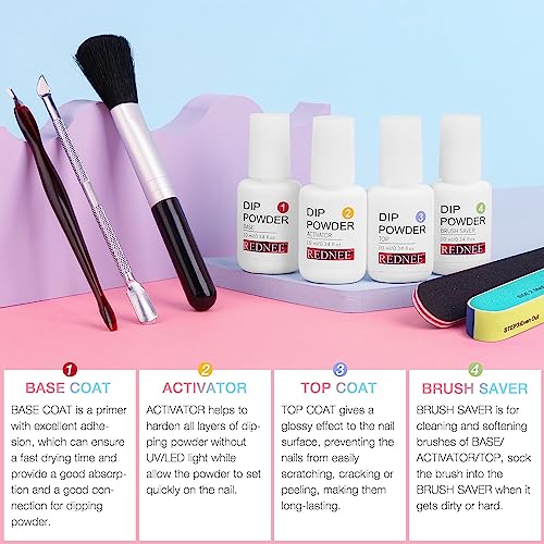 REDNEE 21pcs Dip Powder Nail Kit Starter - 12 Colors Spring Colors Acrylic Nail System with Tools for Manicure Nail Design RE38