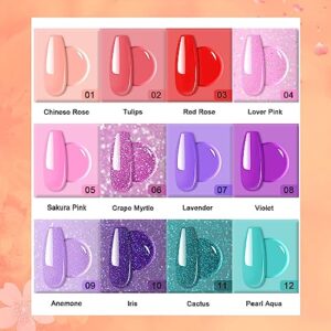 REDNEE 21pcs Dip Powder Nail Kit Starter - 12 Colors Spring Colors Acrylic Nail System with Tools for Manicure Nail Design RE38