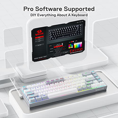 Redragon K631 Gery 65% Wired RGB Gaming Keyboard, 68 Keys Compact Mechanical Keyboard w/100% Hot-Swap Socket, Free-Mod Plate Mounted PCB & Dedicated Arrow Keys, Quiet Red Switch