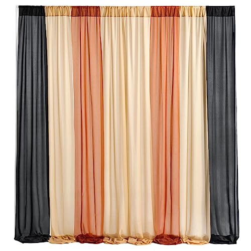 Ling's moment Ribbon Backdrop Curtains 50% Transparency 10ft x 10ft Chiffon Like Fabric for Wedding Arch Baby Shower Bridal Shower Ceremony Reception Halloween Decoration, Black & Terracotta