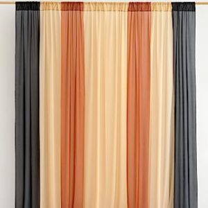 Ling's moment Ribbon Backdrop Curtains 50% Transparency 10ft x 10ft Chiffon Like Fabric for Wedding Arch Baby Shower Bridal Shower Ceremony Reception Halloween Decoration, Black & Terracotta