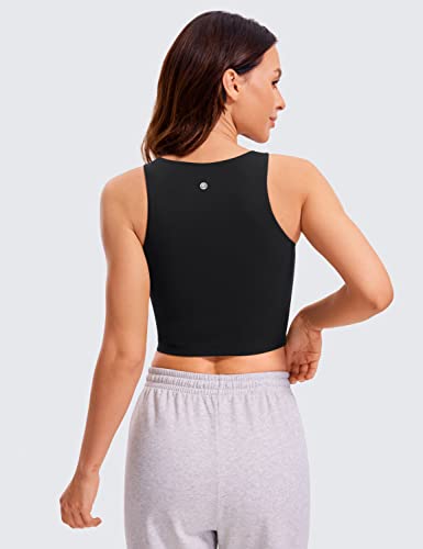 CRZ YOGA Womens Butterluxe Double Lined Cropped Tank Tops High Neck Racerback Tanks Sleeveless Casual Workout Crop Top Black Medium