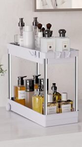 fowooyeen under sink organizer, comestic holder bathtub organizer 2 tier under bathroom storage rack white 1 pack