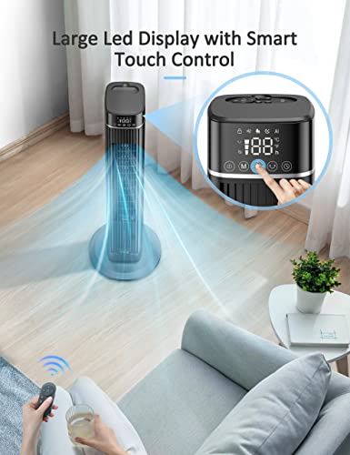 VCK Tower Fan for Bedroom,90° Oscillating Fan with 26ft/s Velocity,40" Cooling Floor Fan with Smart Remote,Touch Control,3 Speeds,4 Modes,12H Timer,Quiet Bladeless Standing Fan for Home,Office